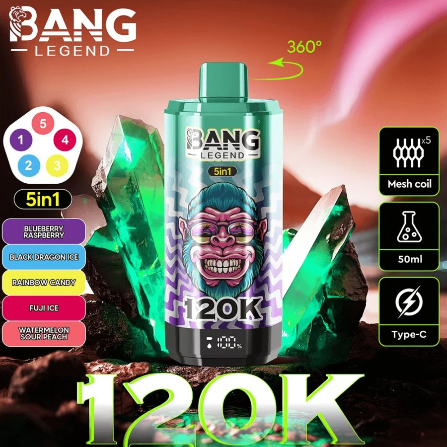 Vape jetable BANG LEGEND 120K – Système de saveur 5-en-1, 120 000 ...